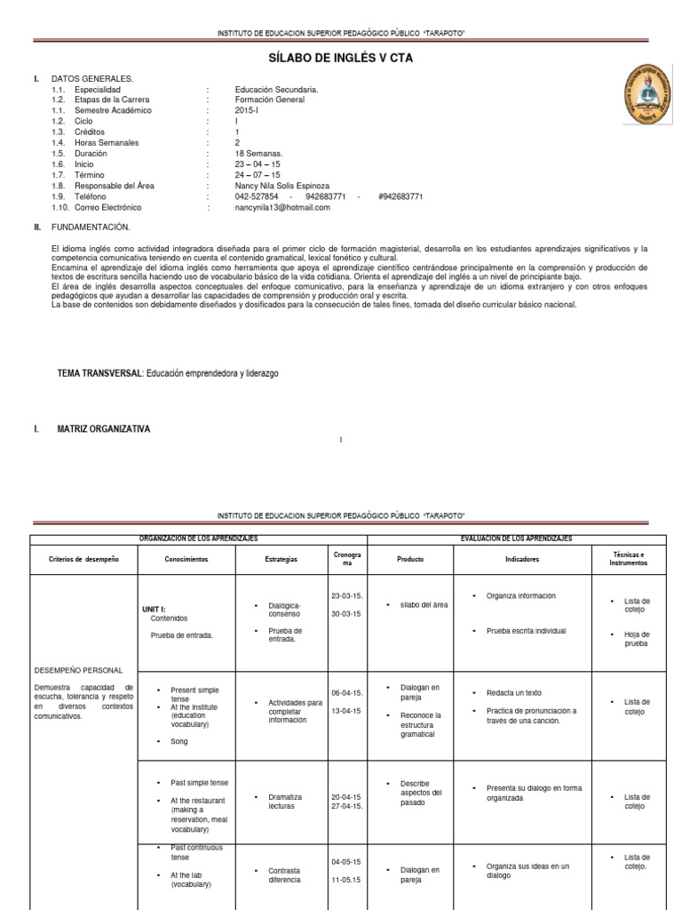Silabo Ingles V CTA | PDF | Evaluación | Comunicación humana