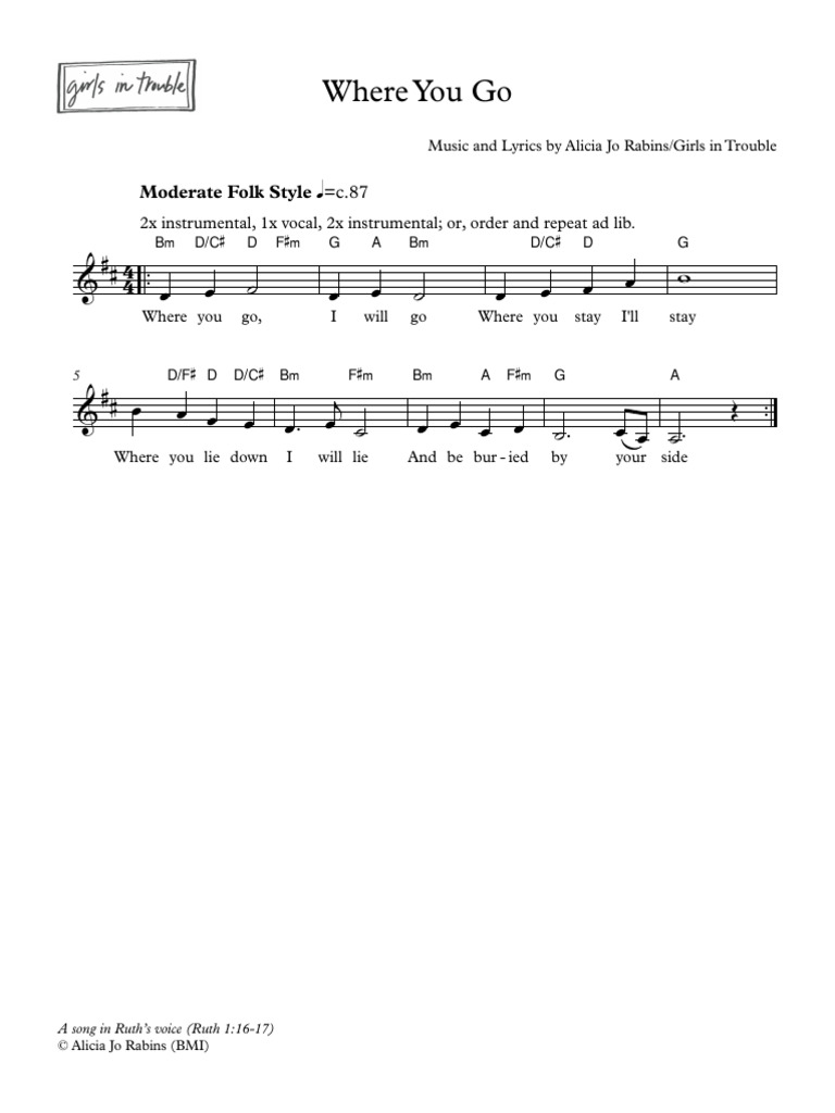 Girls in Trouble Where You Go Lead Sheet | PDF
