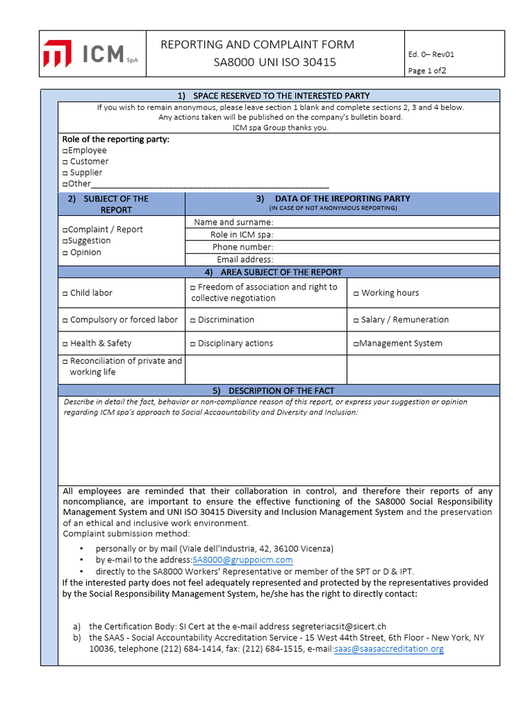 Segnalazioni SA8000 ISO 30415 en | PDF | Social Ethics | Justice