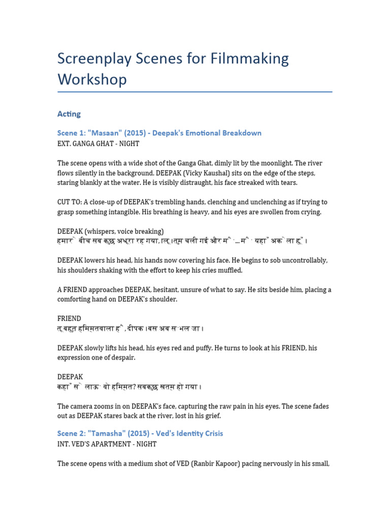 Screenplay Scenes For Filmmaking Workshop | PDF | Art