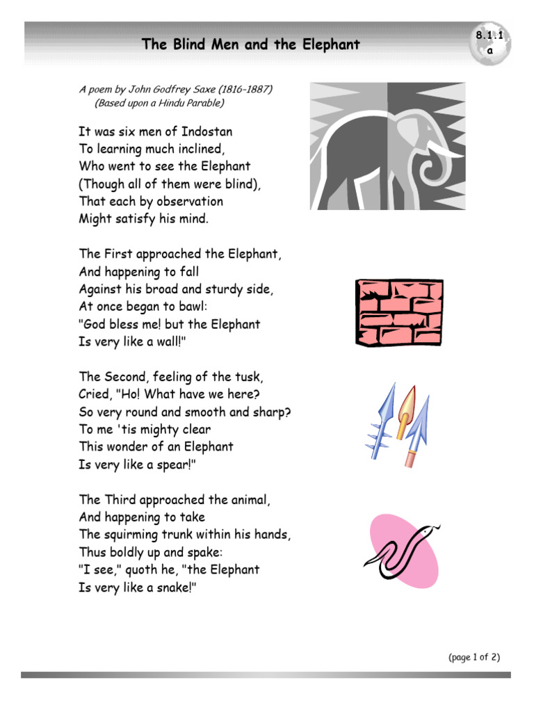 The Blind Men and The Elephant: A Poem by John Godfrey Saxe (1816-1887 ...