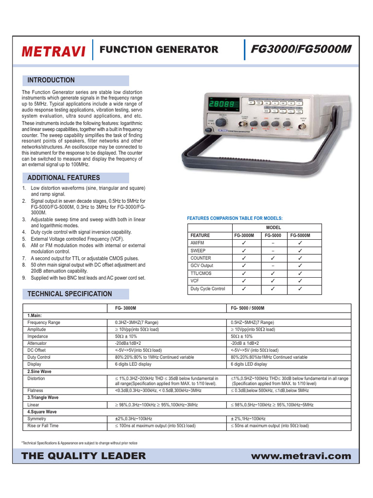 Metravi FG5000 Digital Function Generator Catalogue | PDF | Information ...