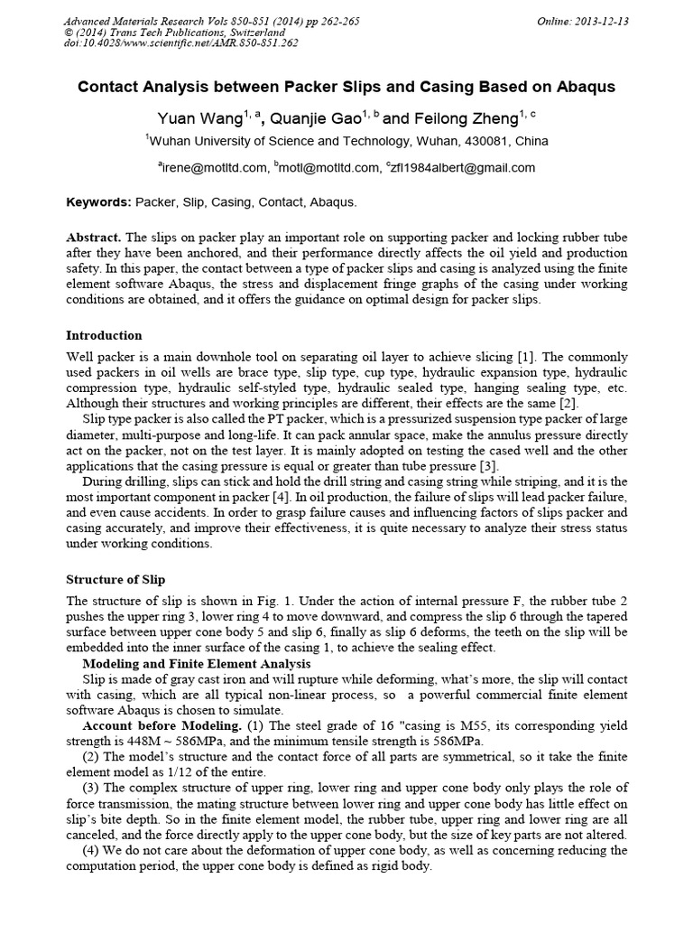 Packer Slip and Casing Contact Analysis | PDF | Strength Of Materials ...