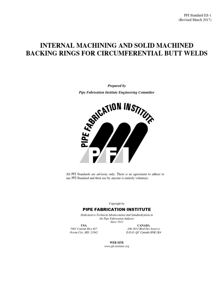 PFI ES-01 - 2017 - Internal Machining | PDF | Pipe (Fluid Conveyance ...