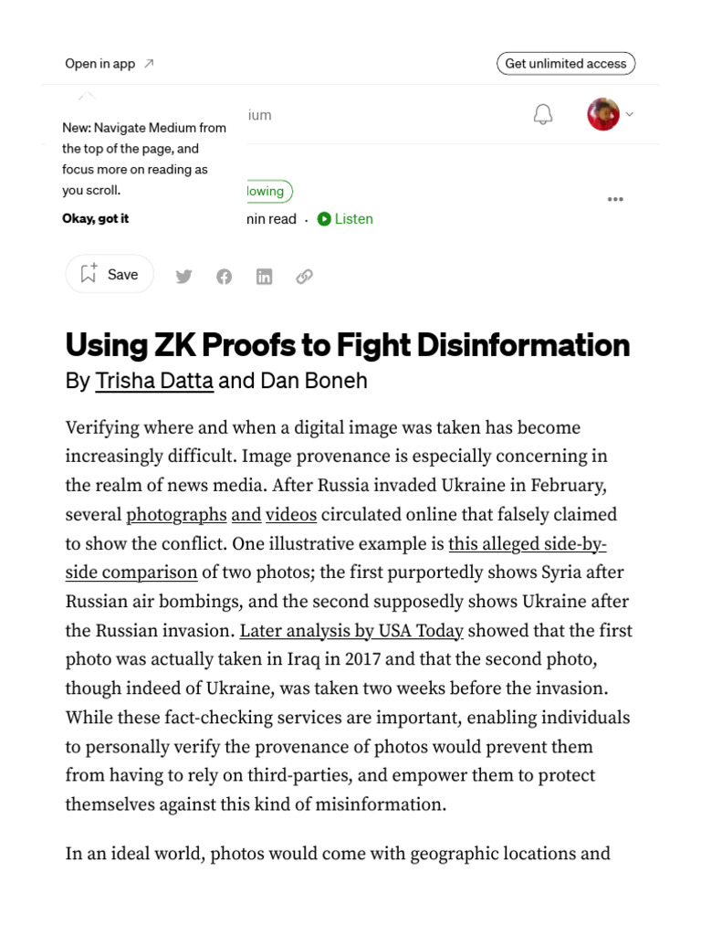 Using ZK Proofs To Fight Disinformation by Dan Boneh Medium | PDF | Games & Activities