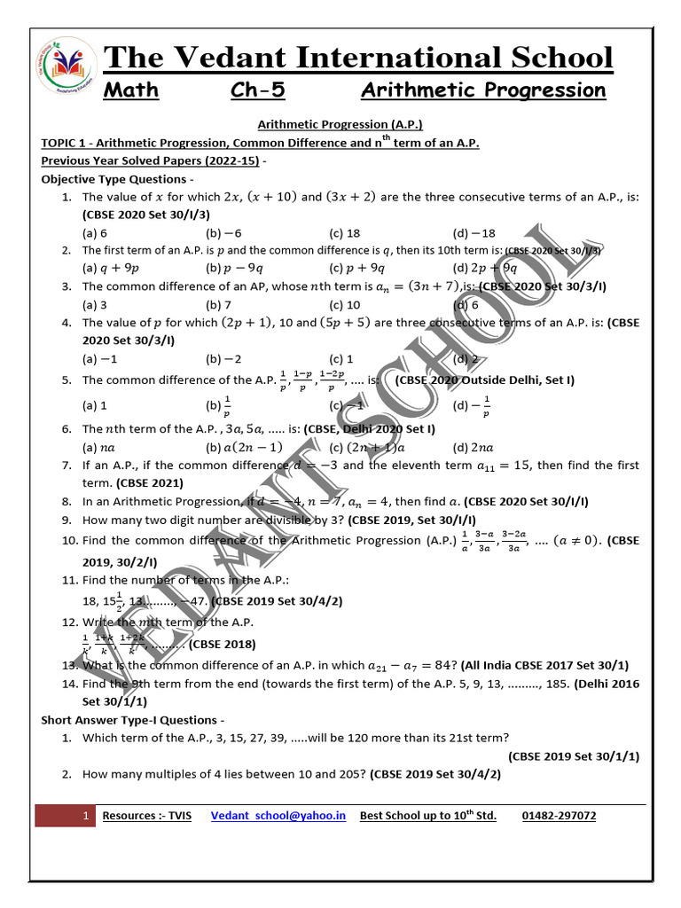 Arithmetic Progression Study Guide | PDF | Arithmetic | Mathematics