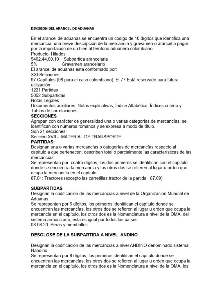 Division Del Arancel de Aduanas | PDF | aduana | Textiles