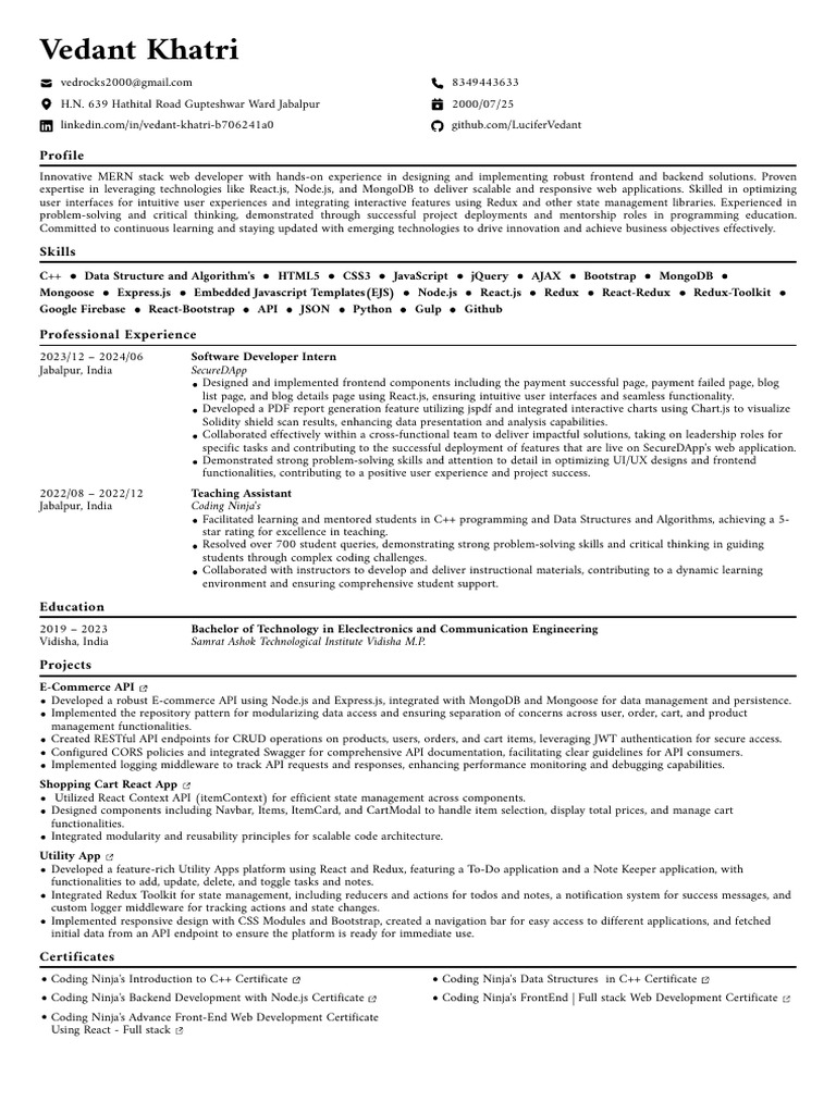 Vedant Khatri Resume | PDF | Web Development | Computing