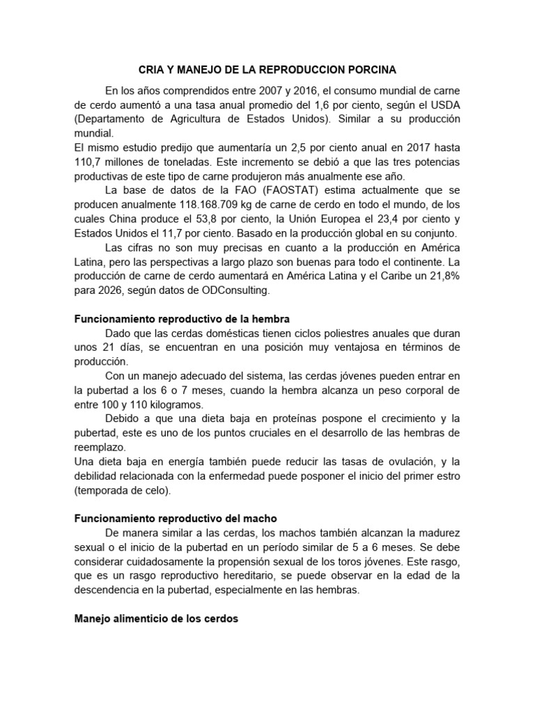 Cria y Manejo de La Reproduccion Porcina | PDF | Semen | Cerdo