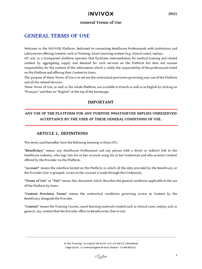 Invivox Cgu En | PDF | Payments