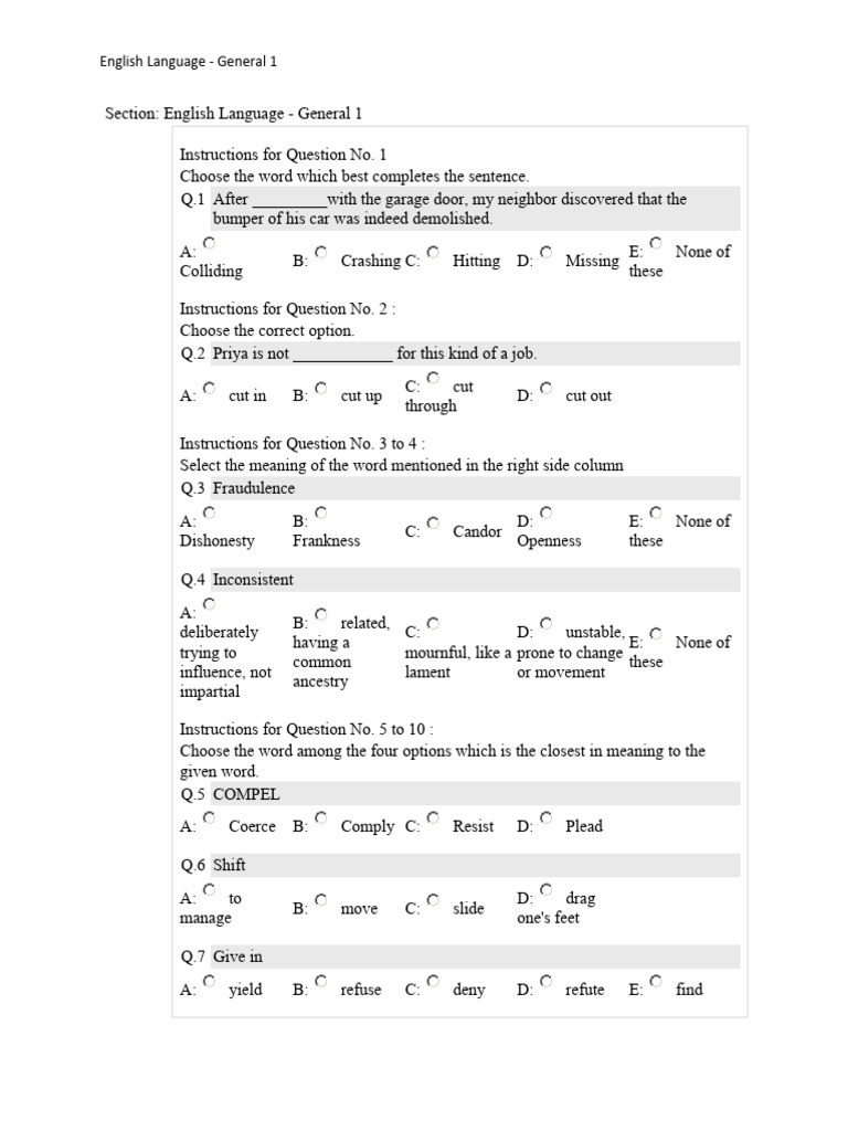 Section - English Language - General 1 | PDF | Linguistics