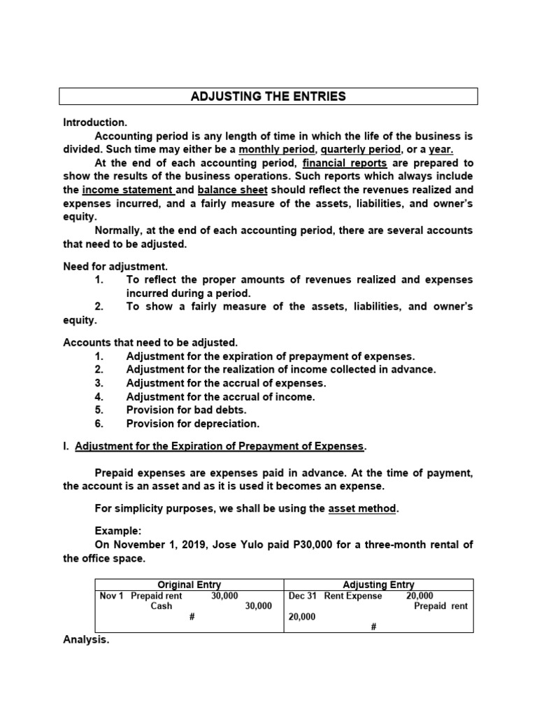 Lecture V Adjusting The Entries Pdf Debits And Credits Expense
