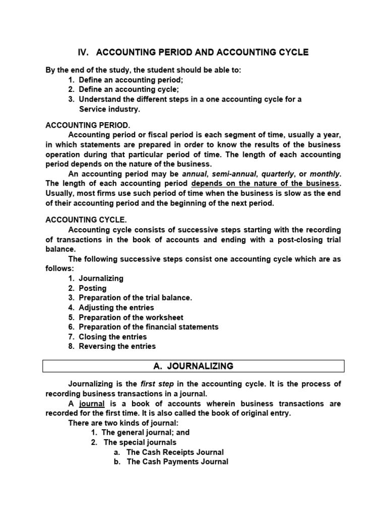 lecture-IV-Accounting-Period-and-Accounting-Cycle | PDF | Debits And Credits | Financial Services