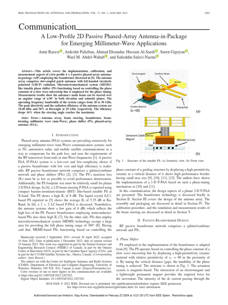 A Low-Profile 2D Passive Phased-Array Antenna-in-Package For Emerging Millimeter-Wave ...