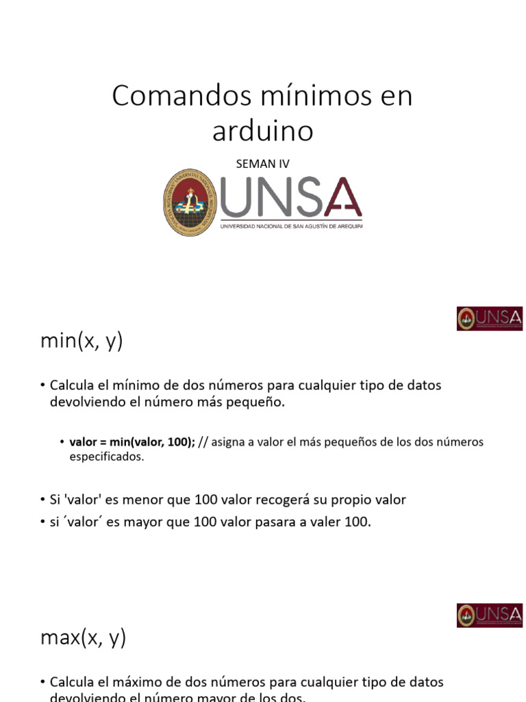 SEMANA IV Comandos Mínimos en Arduino | PDF | De entrada y salida | Arduino