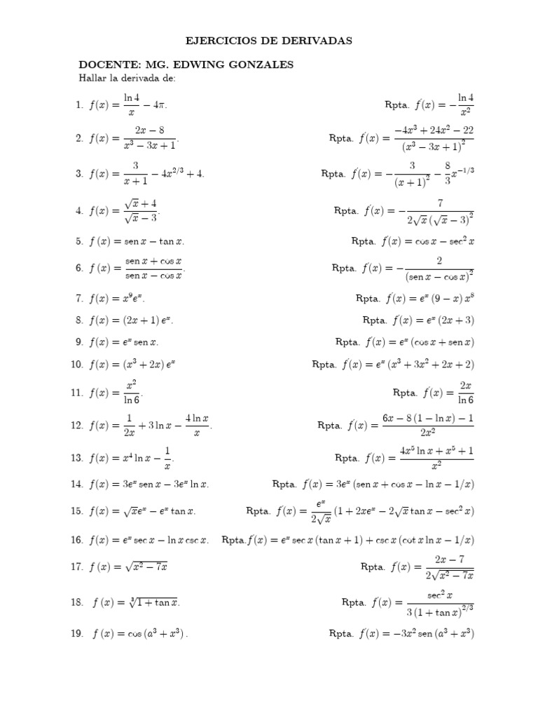 Ejercicios DERIVADA | PDF