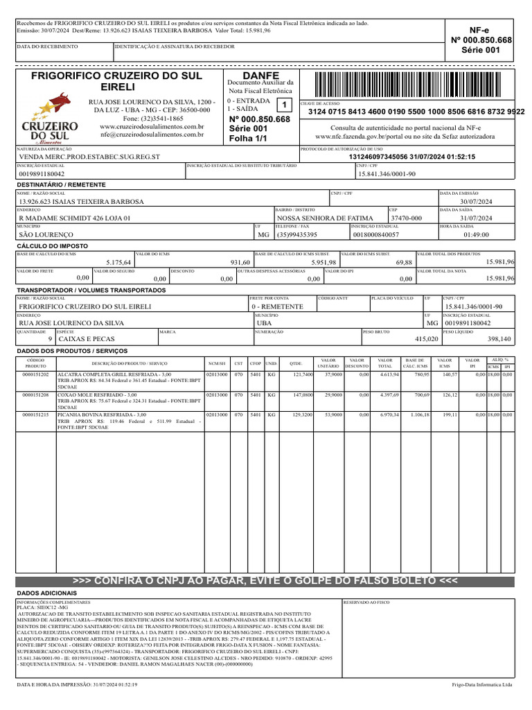 Danfe N06681687329922 | PDF | Recibo | Contabilidade