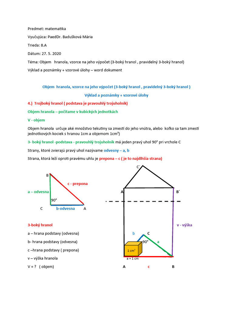 8 R M 27 5 Objem Hranola, Vzorce Na Jeho Výpočet (3-Bok HR, Prav 3-Bok Hran ...