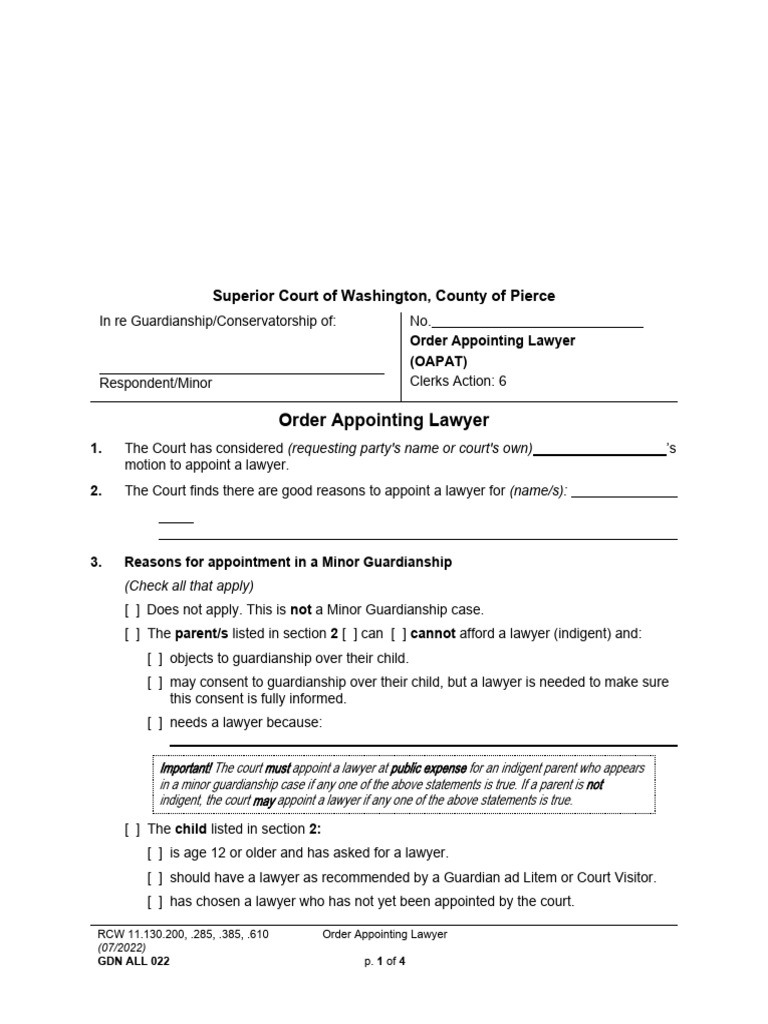 GDN ALL 022 Order To Appoint A Lawyer | PDF | Legal Guardian ...