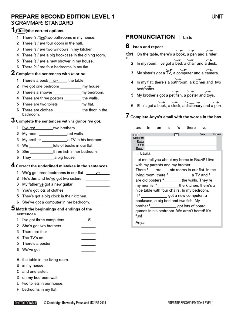 PREPARE 1 Grammar Standard Unit 03 | PDF | Room | Bedroom