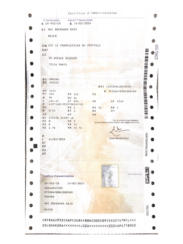 Certificat D'immatriculation | PDF
