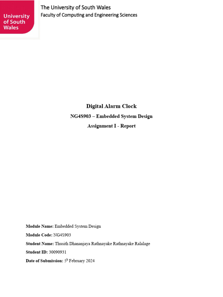 Assignment-1 NG4S903 Embedded System Design Student ID 30090931 | PDF | Embedded System | Verb