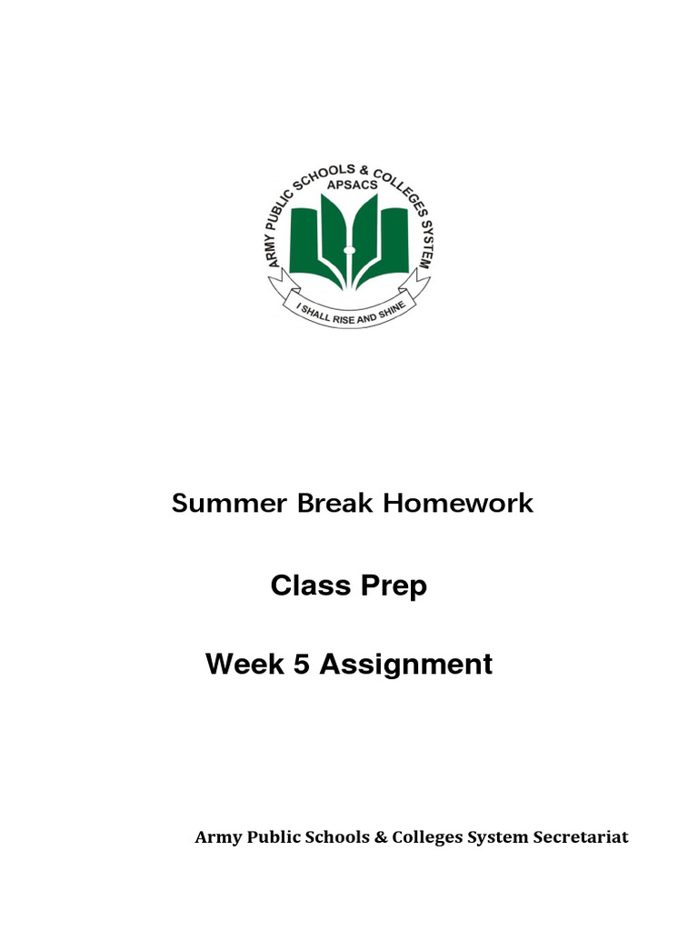 Week 5 Summer Break Homework | PDF | Worksheet
