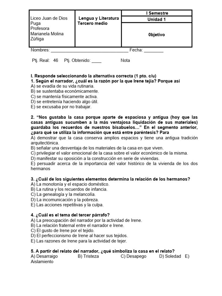 Casa Tomada Evaluación 3 Medio | PDF | Ciencias sociales | Ficción general