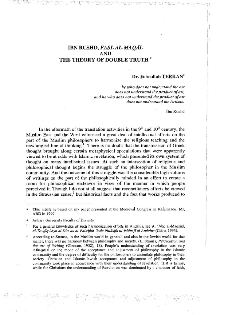 Ibn Rushd, Fasl Al-Maqal and The Theory of Double Truth (#10998 ...