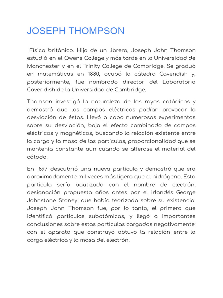 Joseph Thompson | PDF | Átomos | Electrón
