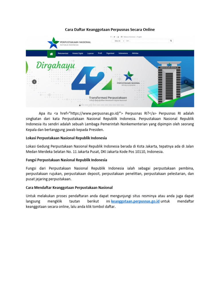 Cara Daftar Keanggotaan Perpusnas Secara Online | PDF