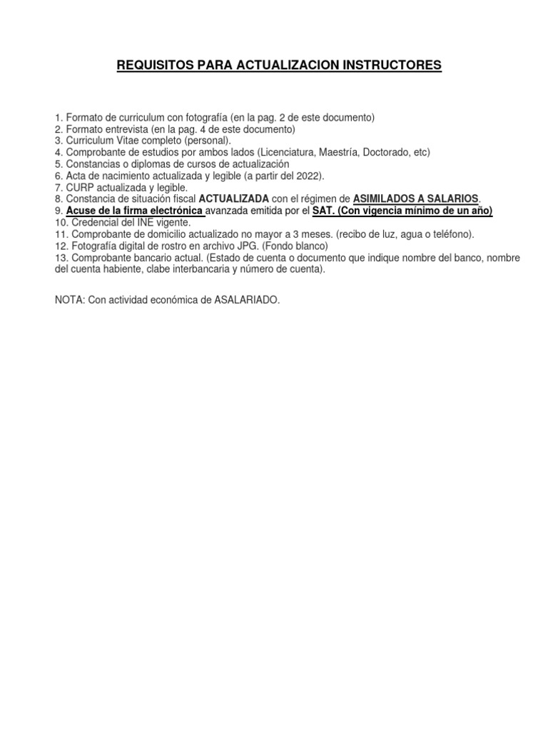 Requisitos Validacion Instructores Nuevos 2024 | PDF | Maestros