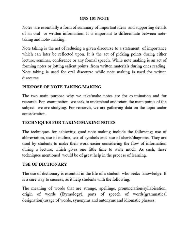 GNS 101 Note | PDF | Speech | Libraries