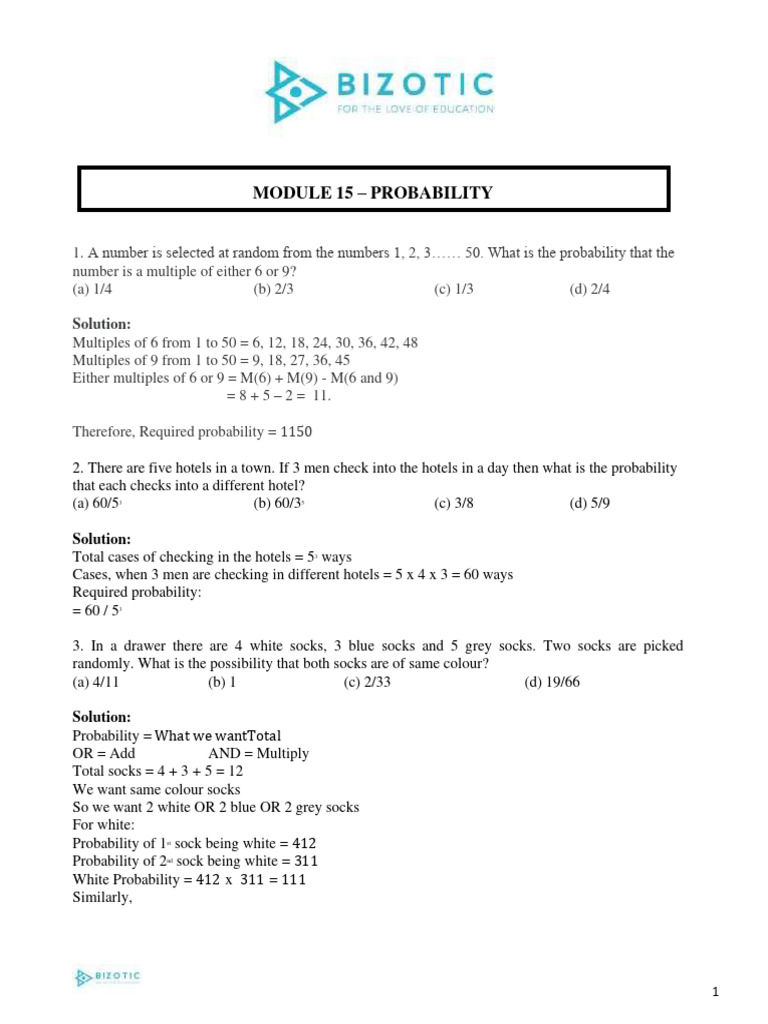 Module 15 - Probability Trainer Handout | PDF | Odds | Probability