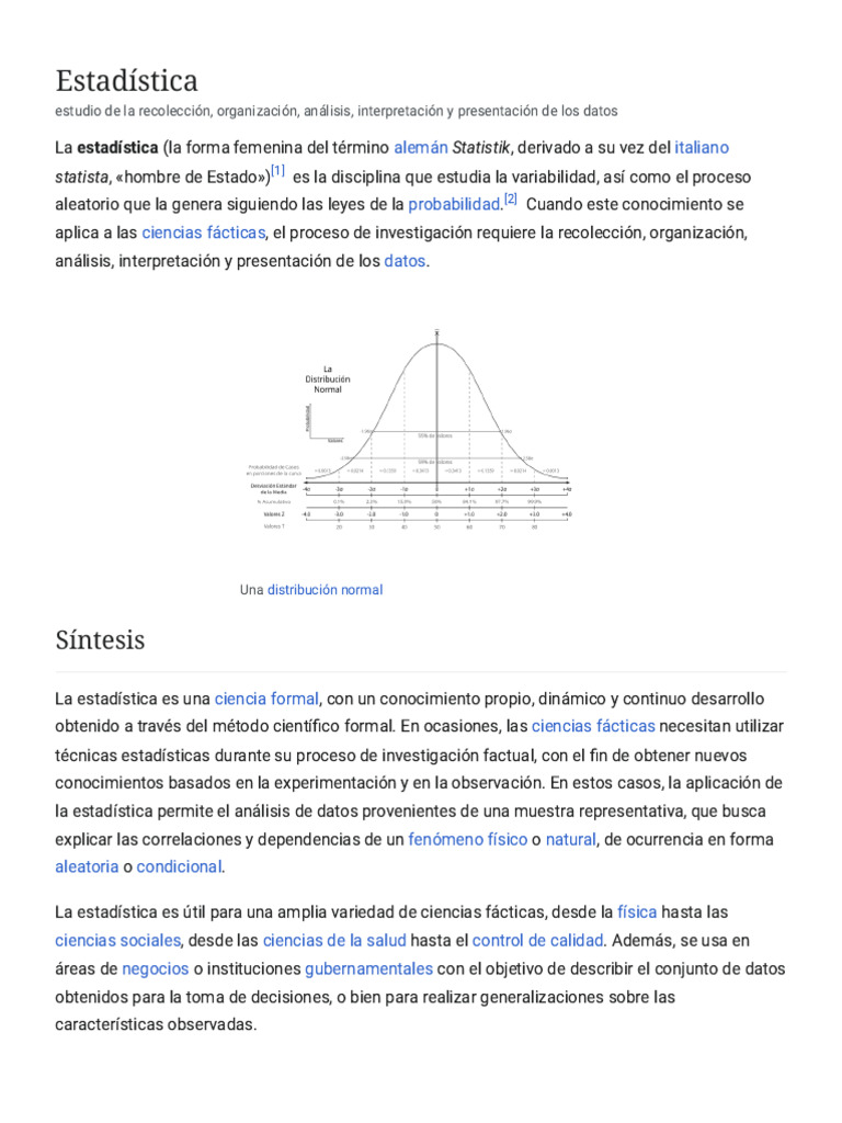 Estadística - Wikipedia, La Enciclopedia Libre | PDF | Estadísticas ...