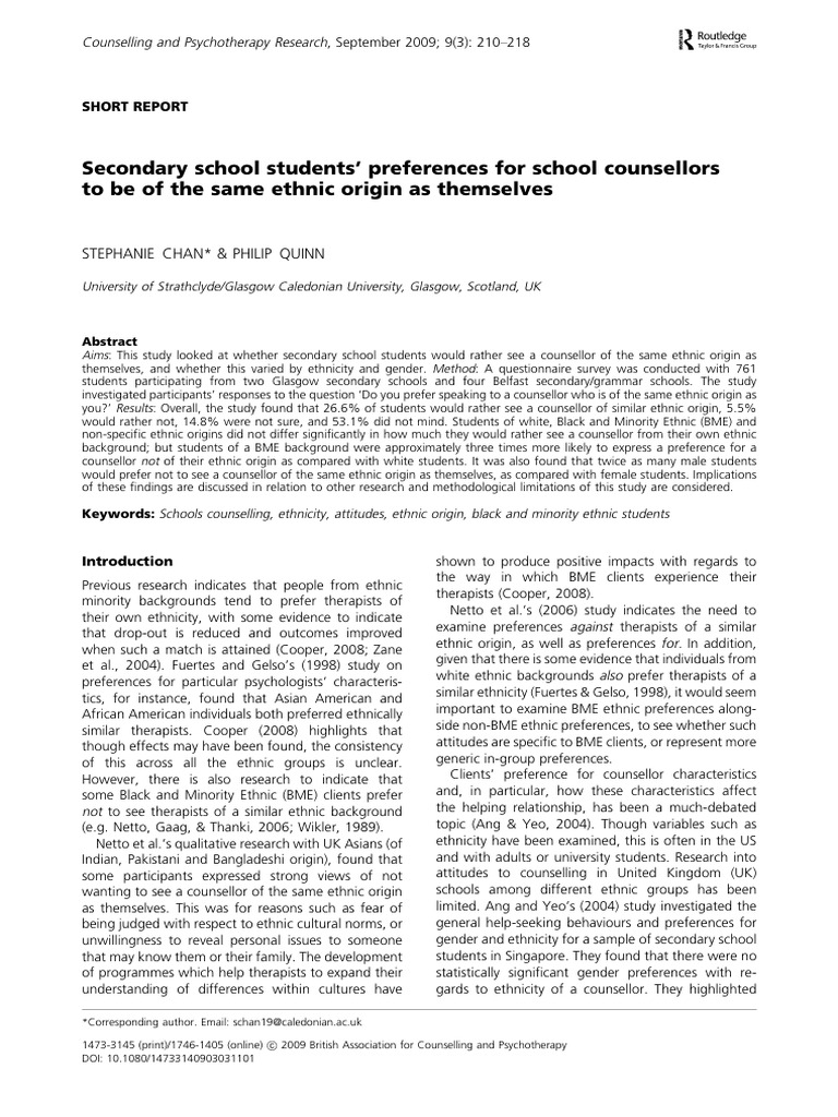Couns and Psychother Res - 2009 - Chan - Secondary School Students ...