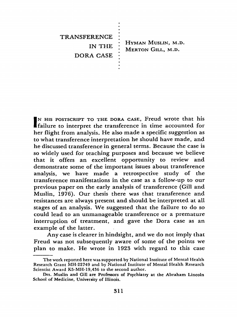 Muslin Gill 1978 Transference in The Dora Case | PDF | Psychoanalysis ...