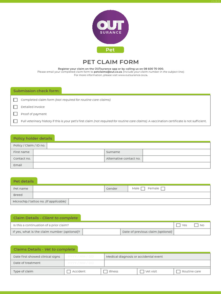 Pet Claims Form 1 | PDF | Medicine | Health Care