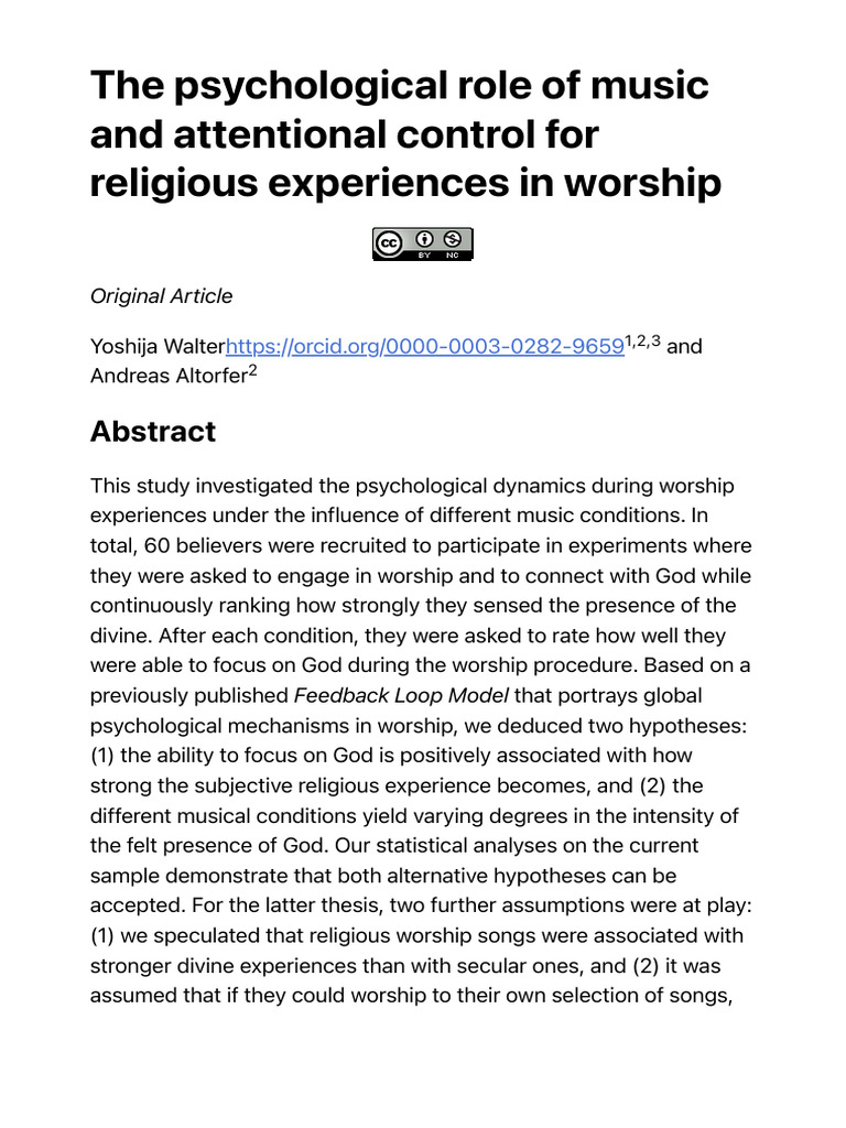 The Psychological Role of Music and Attentional Control For Religious ...