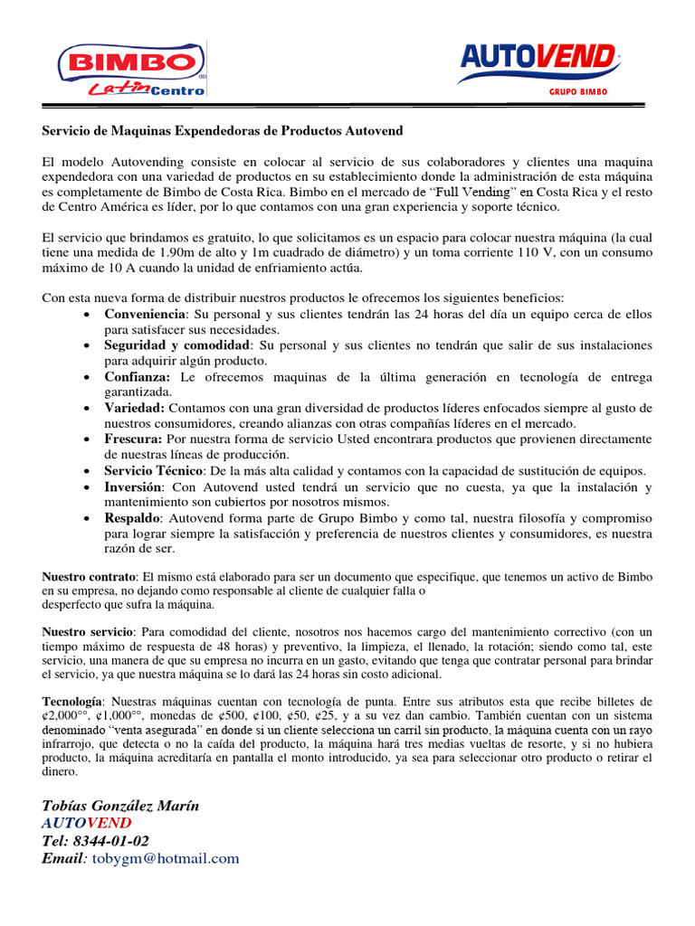 Máquinas Expendedoras Autovend Bimbo | PDF | Mercado (economía) | Economias