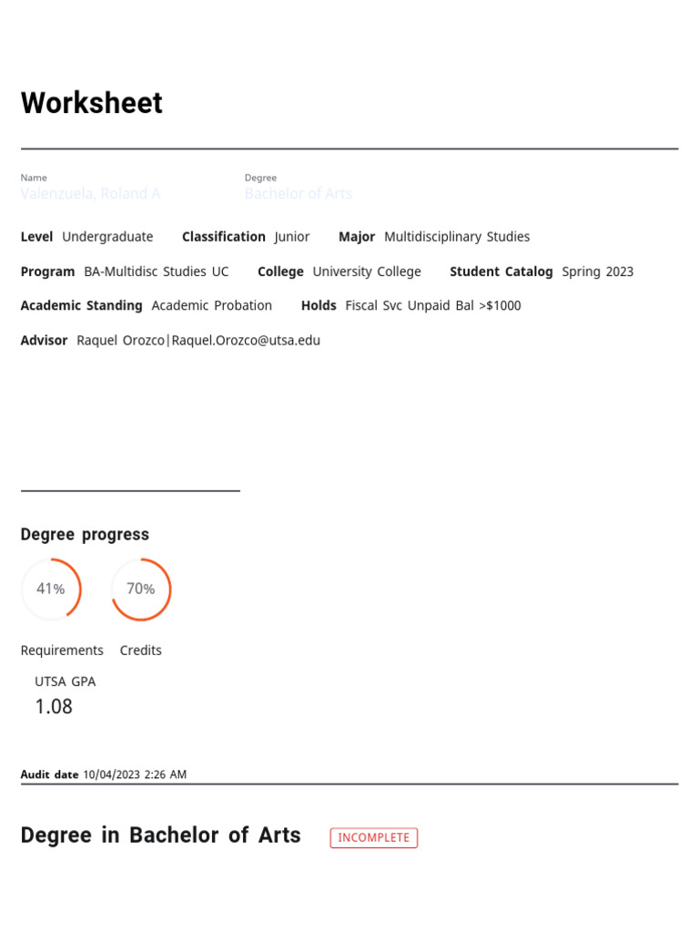Ellucian Degree Works Dashboard Pdf Liberal Arts Education Science