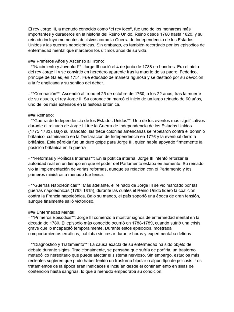 El Rey Jorge III, A Menudo Conocido Como - El Rey Loco-, Fue Uno de Los ...