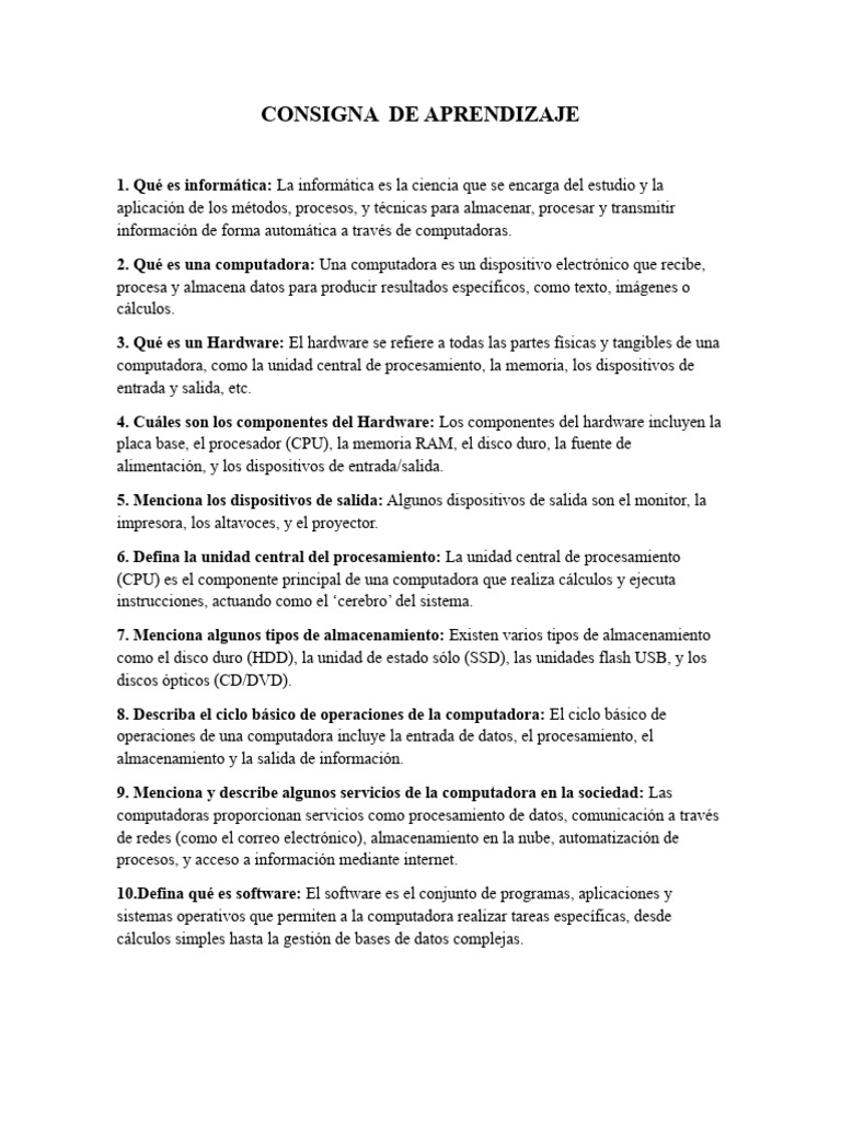 Consigna de Aprendizaje | PDF | Hardware de la computadora | Internet
