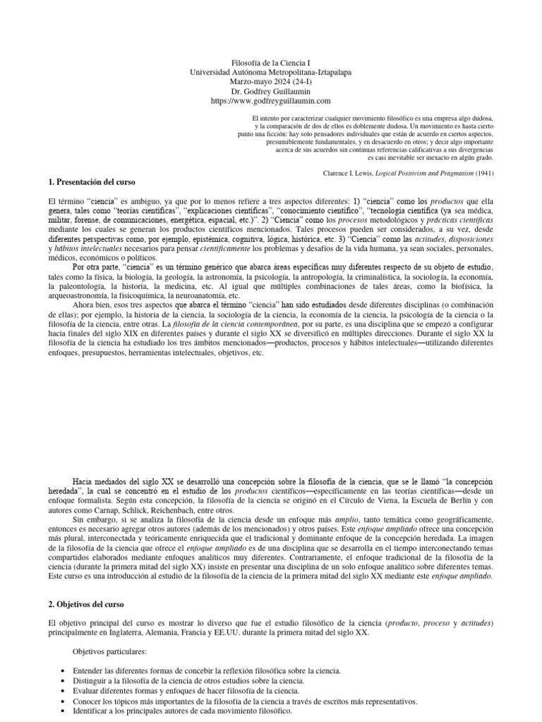 Programa Fil Ciencia I | PDF | Science | Filosofía de la Ciencia