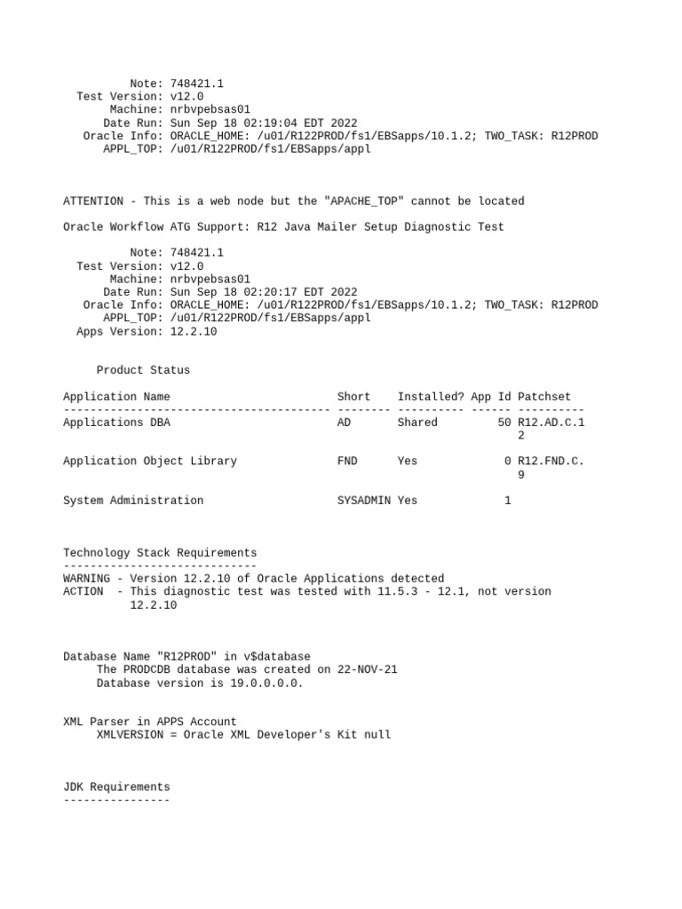 Oracle R12 Java Mailer Diagnostic Test | PDF | Java (Software Platform ...