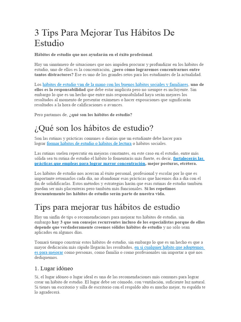 3 Tips para Mejorar Tus Hábitos de Estudio | PDF
