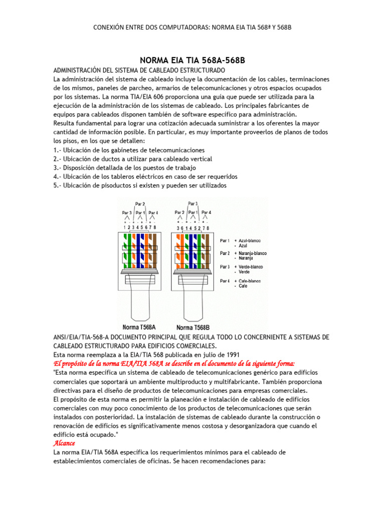 Norma EIA/TIA 568A: Cableado Estructurado | PDF | Fibra óptica ...