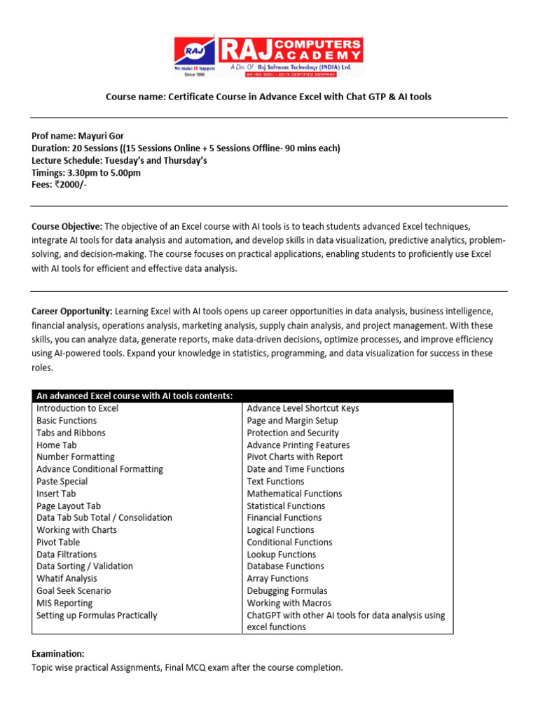 Adv Excel With Ai Tools 1 | PDF | Microsoft Excel | Artificial Intelligence
