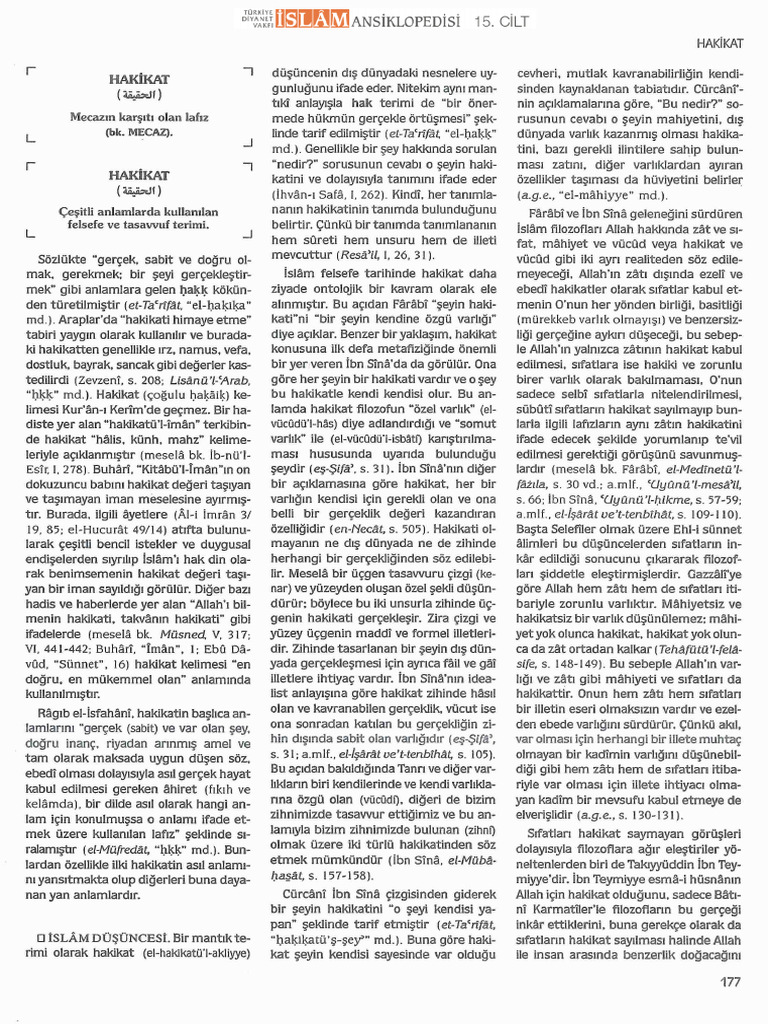 Islam Ansiklopedisi Hakikat Tanımı | PDF