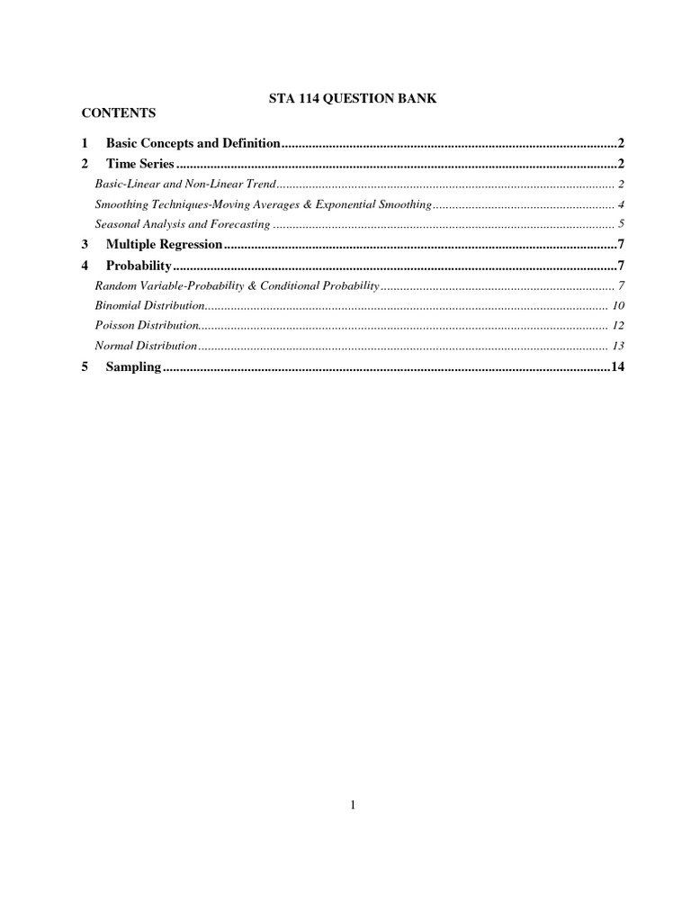 STA 114 Question Bank | PDF | Forecasting | Errors And Residuals